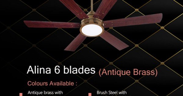 Breezalit Alina 6 Blade Antique Brass Wood Finish with 3 Color LED ...